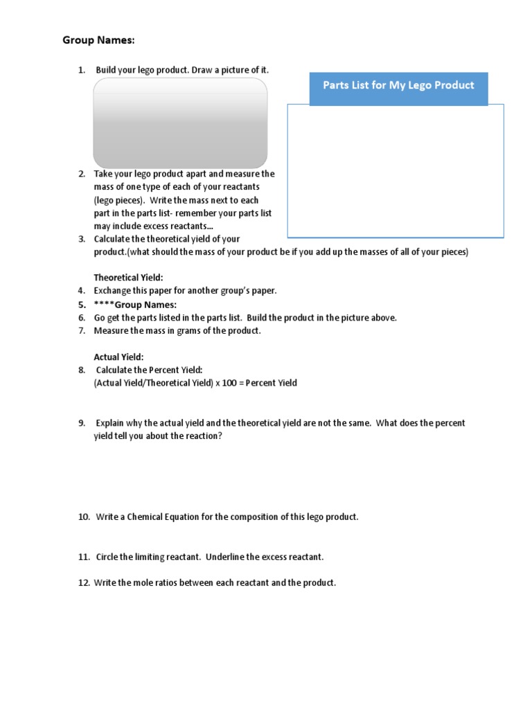 Lego Stoich Percent Yield | PDF
