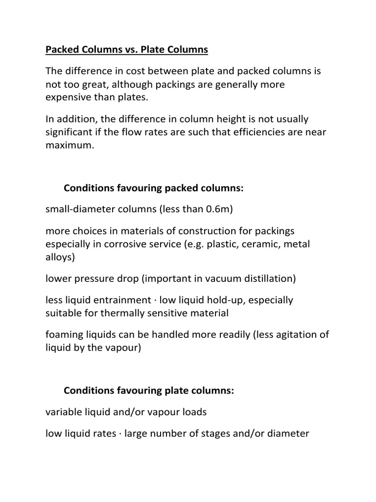 Packed Columns Vs Tray Column | PDF | Liquids | Distillation