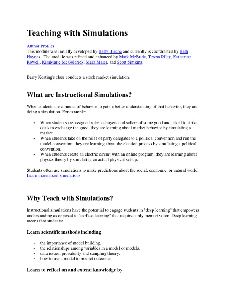 Teaching With Simulations: What Are Instructional Simulations? | PDF ...