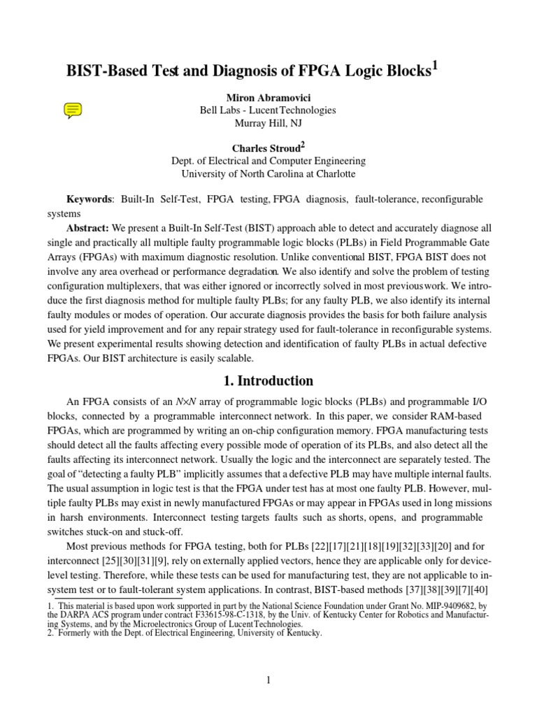 Bist Based Test And Diagnosis Of Fpga Logic Blocks Miron Abramovici Pdf Field Programmable