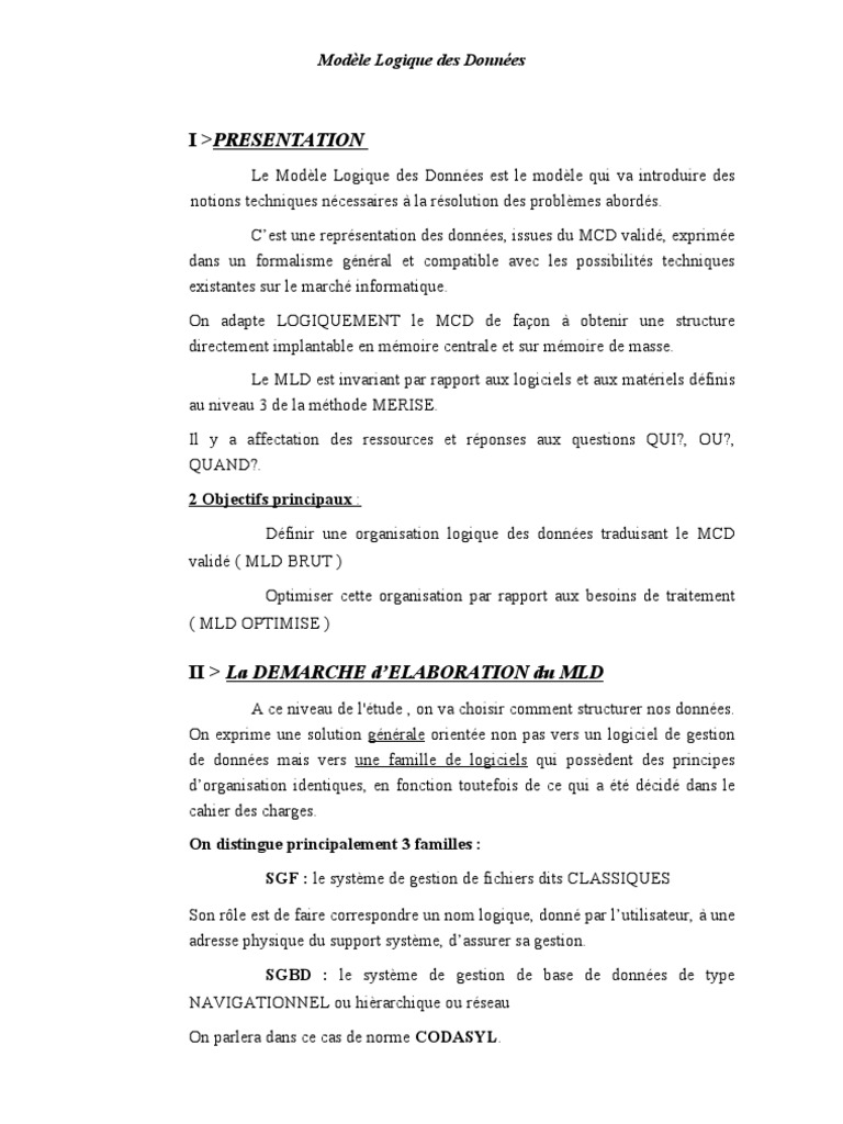 Modèle Logique des Données | Bases de données | Base de données ...