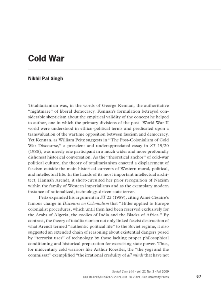 Cold War - Nikhil Pal Singh | PDF | Totalitarianism | Cold War