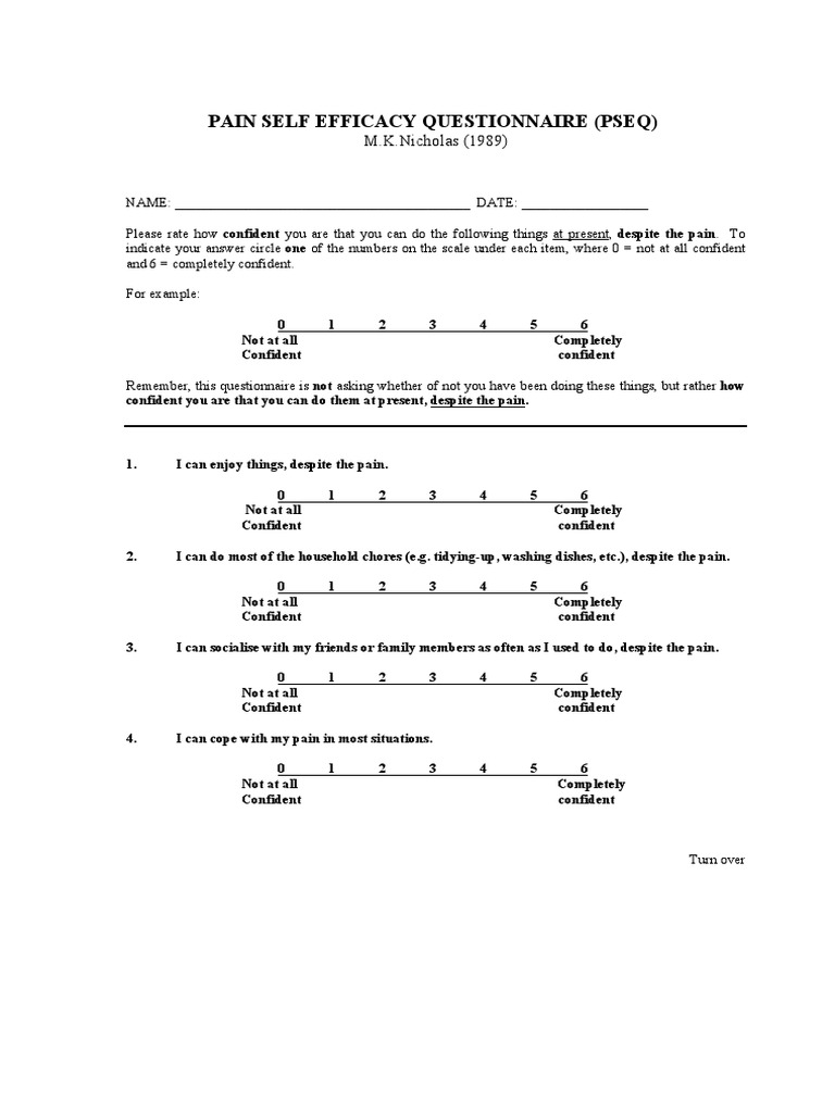 Pain Self-Efficacy Questionnaire (PSEQ) | PDF