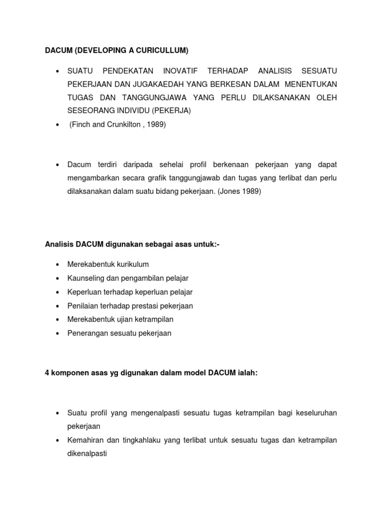 Pendekatan DACUM dalam Kurikulum Pekerjaan | PDF