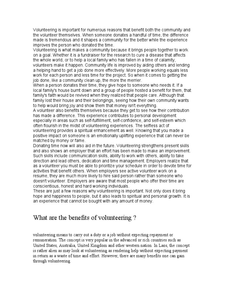 What Are The Benefits of Volunteering ? | PDF | Volunteering | Psychology