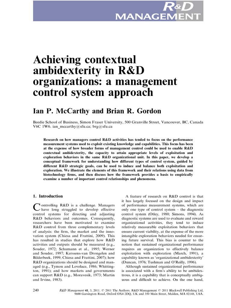 Achieving Contextual Ambidexterity | PDF | Innovation | Goal