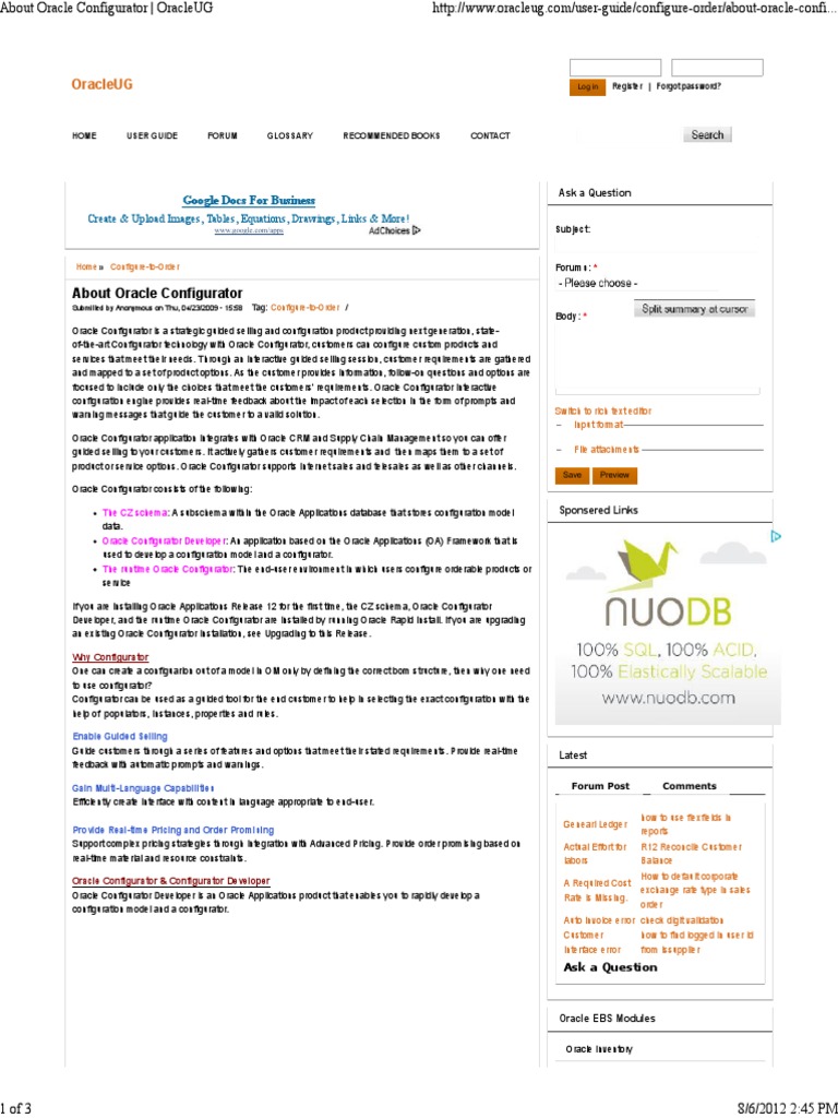 About Oracle Configurator | PDF | Oracle Database | Internet Forum