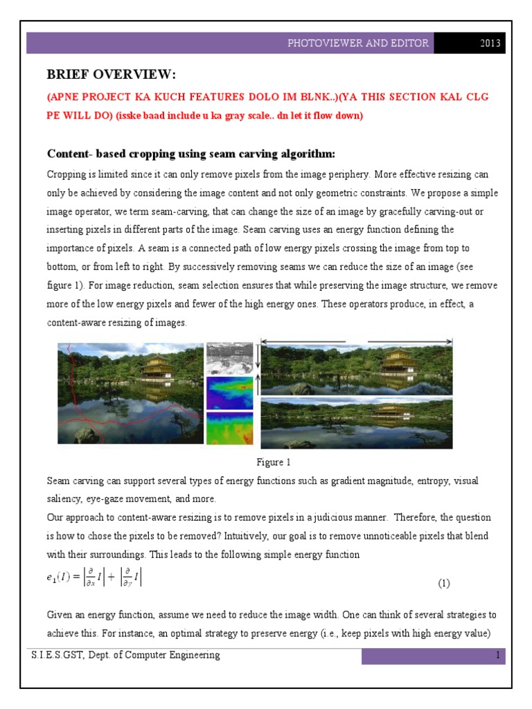 Brief Overview:: Content-Based Cropping Using Seam Carving Algorithm | PDF