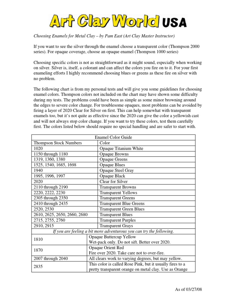 Enamel Color Guide for Metal Clay | PDF