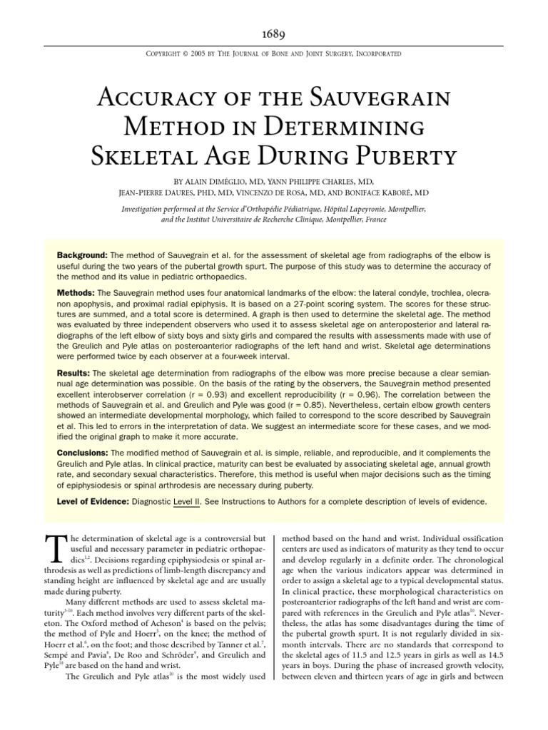 Accuracy of The Sauvegrain Method in Determining Skeletal Age During ...