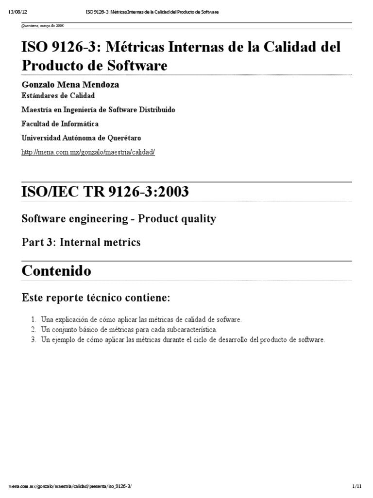 ISO 9126-3 - Métricas Internas de La Calidad Del Producto de Software ...