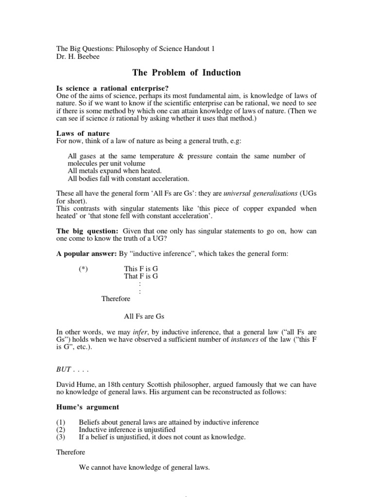 Philosophy Of Science Handout The Problem Of Induction Pdf