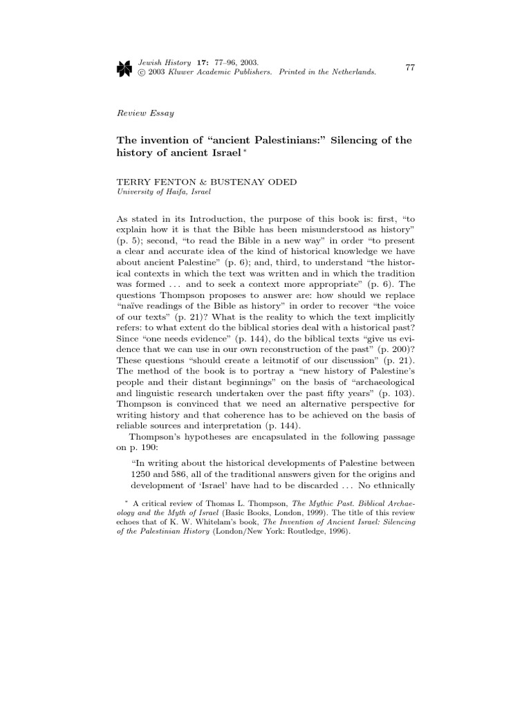 FENTON, Terry ODED, B. - The Invention of Ancient Palestinians ...