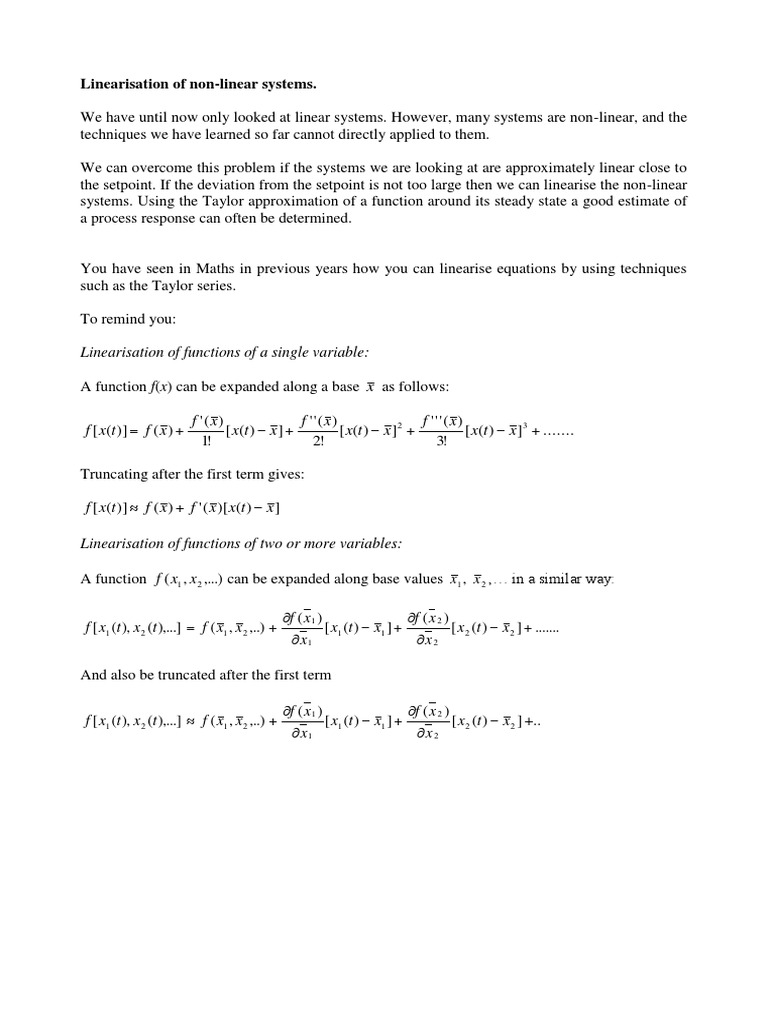 Linearisation of Non-Linear Systems | PDF | Nonlinear System | Multiplication