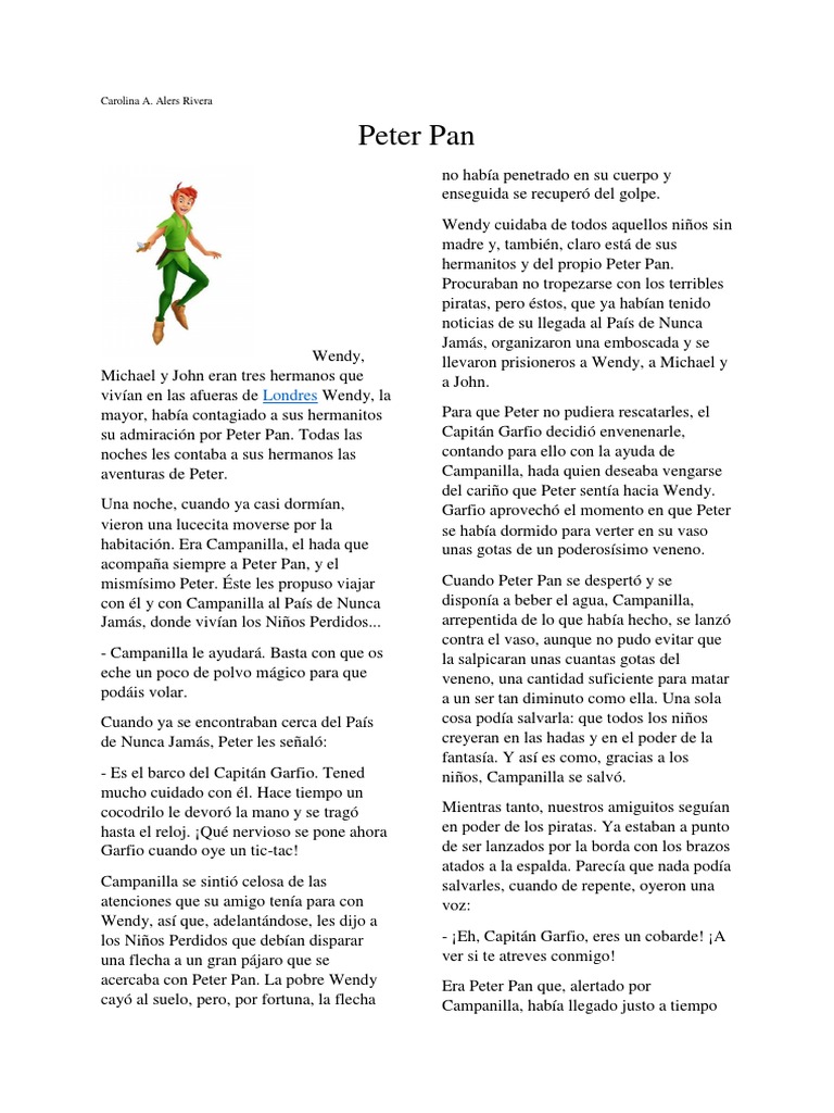 Resumen del cuento de Peter Pan | PDF | Peter Pan | Neverland