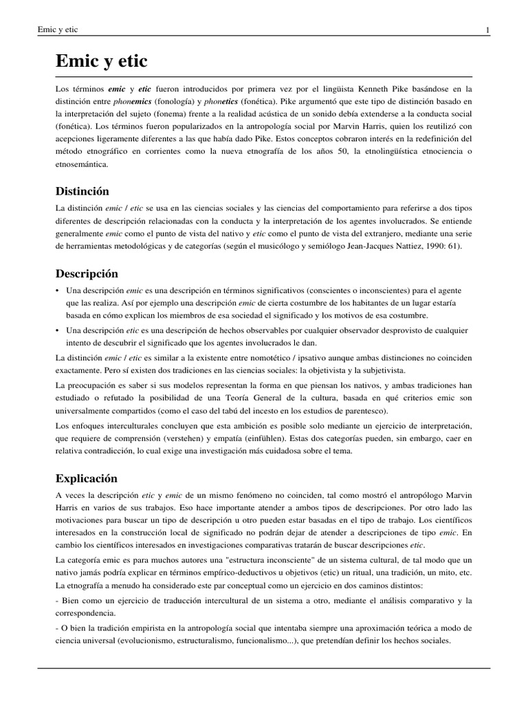Emic y Etic | PDF | Interacciones de disciplina académica | Verdad