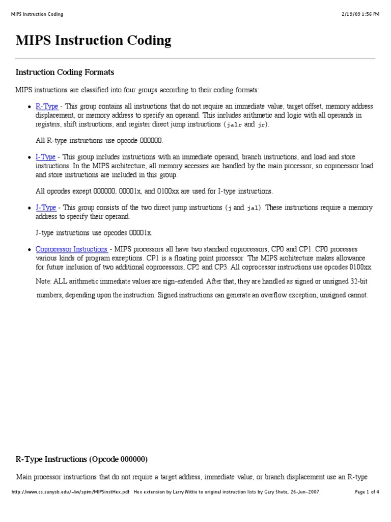 MIPS Instruction Coding With Hex | PDF | Mips Instruction Set ...