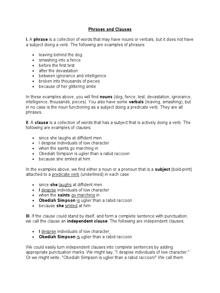 Phrases and Clauses 1 | PDF | Clause | Subject (Grammar)