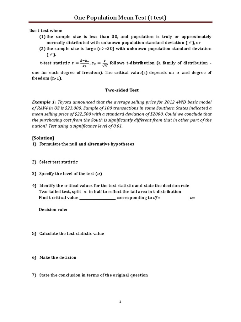 T Test | PDF | Student's T Test | Null Hypothesis