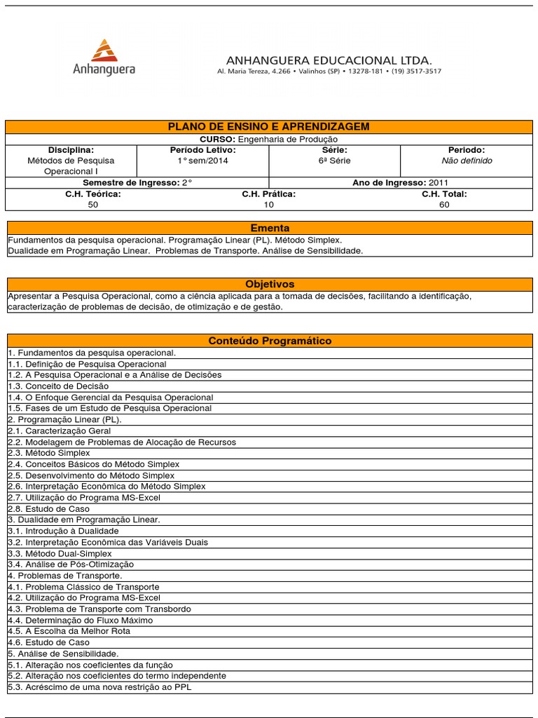Métodos de Pesquisa Operacional I | Pesquisa operacional | Programação ...