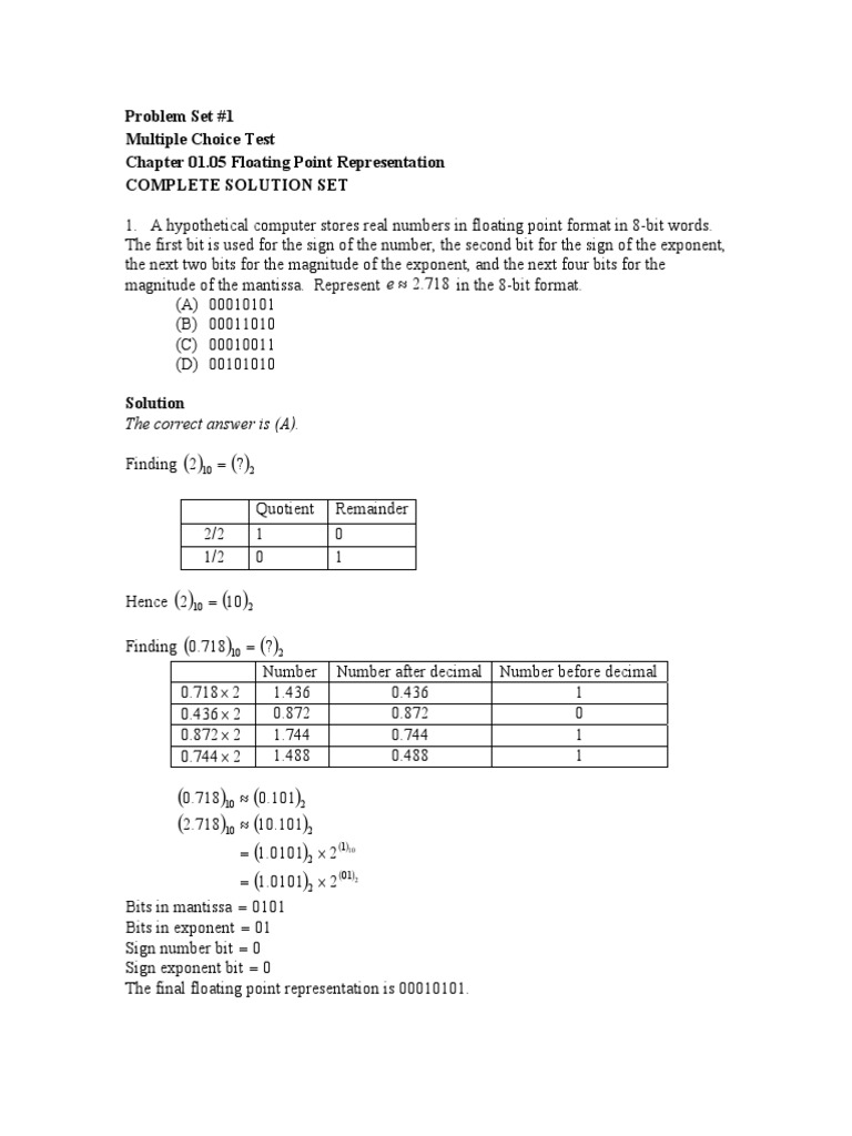 Quiz 01aaaae Floatingpoint Answers | PDF | Theoretical Computer Science | Computing