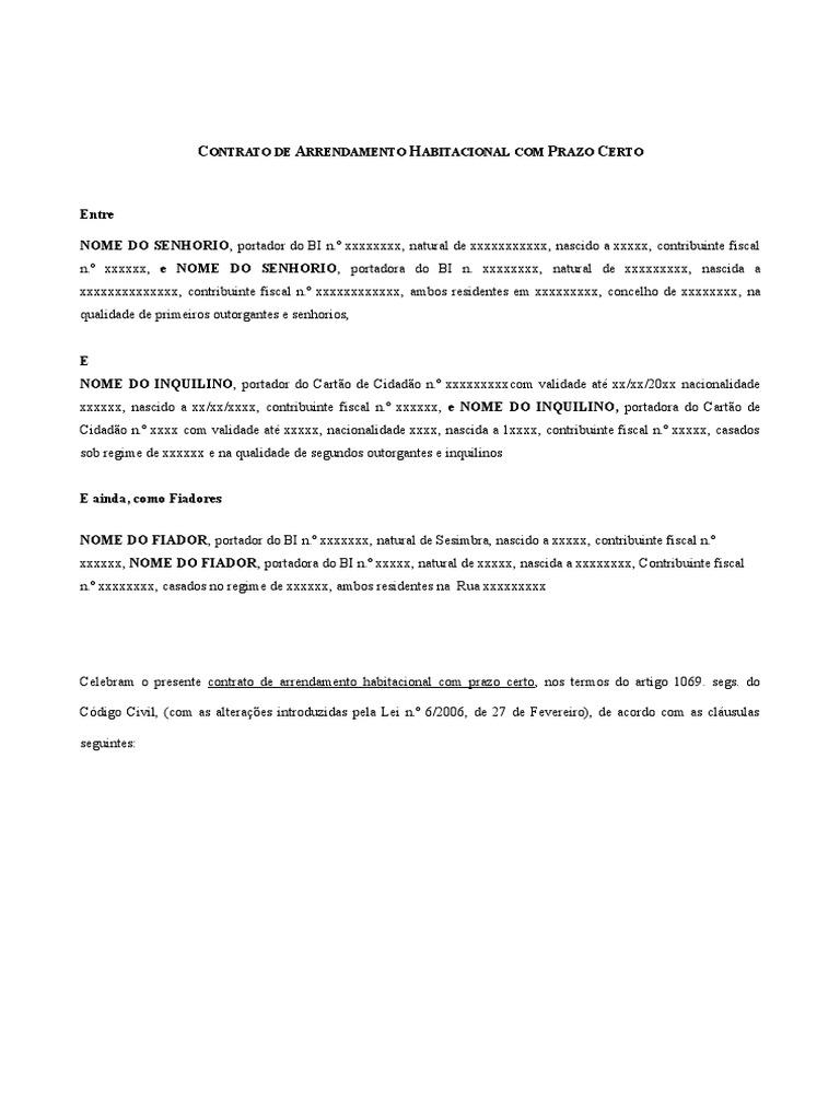 Minuta Contrato Arrendamento | PDF | Direito Comum | Direito Privado