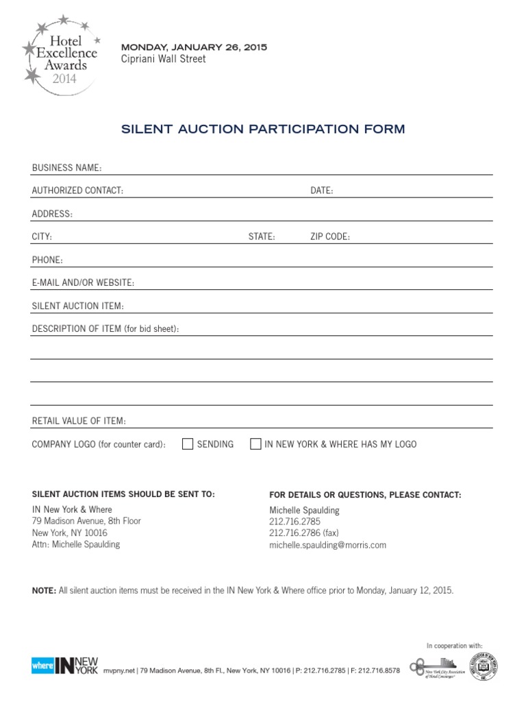Silent Auction Participation Form Template | PDF