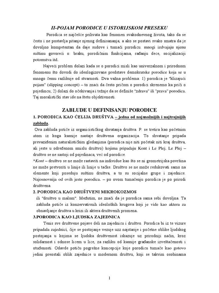 Sociologija - Porodice - Skripta | PDF