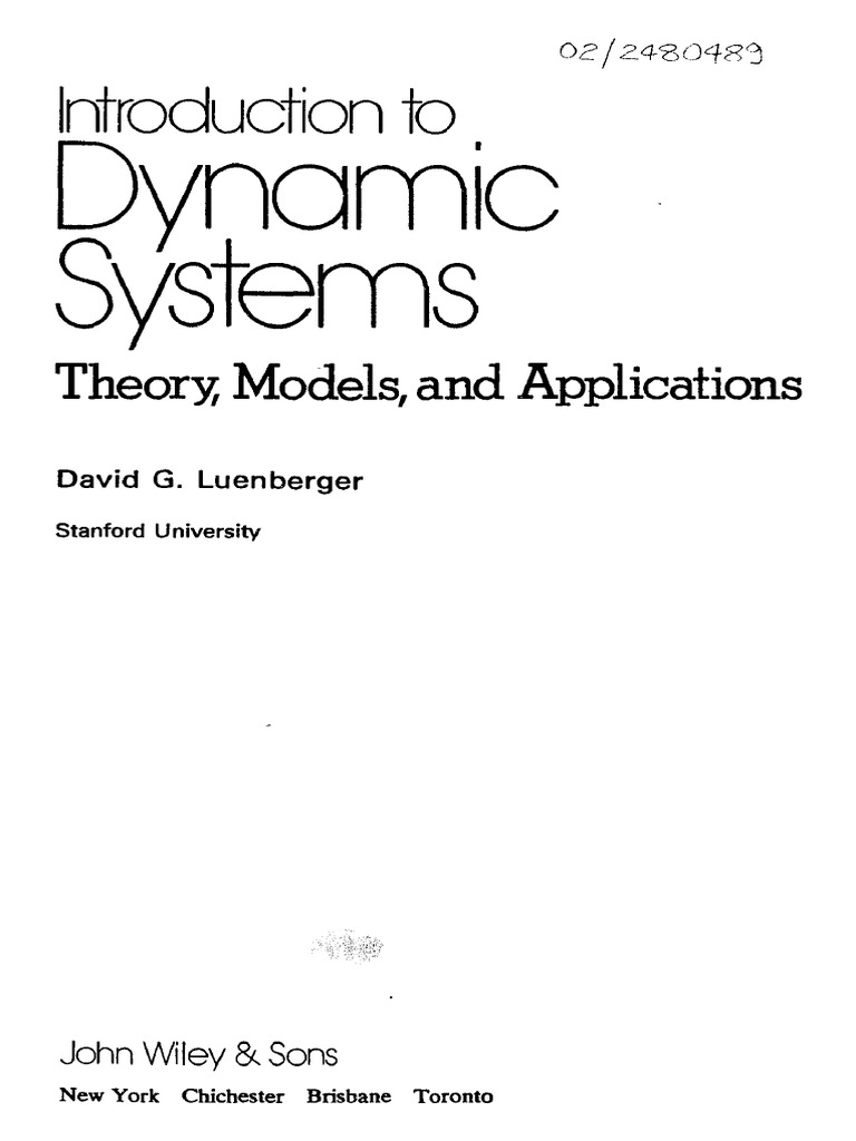 David G. Luenberger - Introduction To Dynamic Systems Theory, Models ...