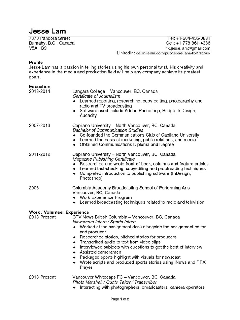 Jesse Lam Resume | Download Free PDF | Copy Editing | Blog