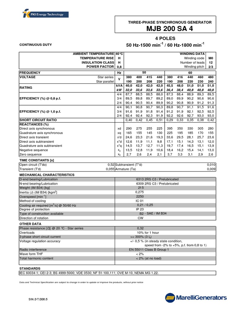 Marelli Alternator MJB 200 SA4 | PDF | Power (Physics) | Physics