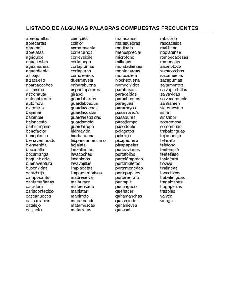 Listado de Palabras Compuestas