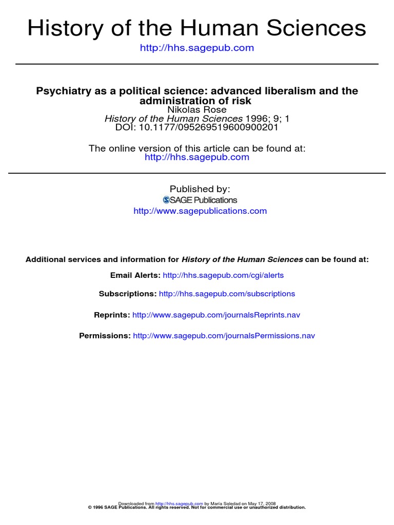 01 - Nikolas Rose - Psychiatry As A Political Science Advanced ...