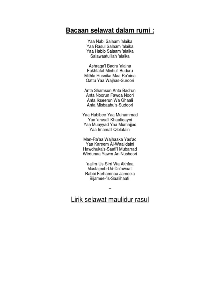 Bacaan Selawat Dalam Rumi | PDF