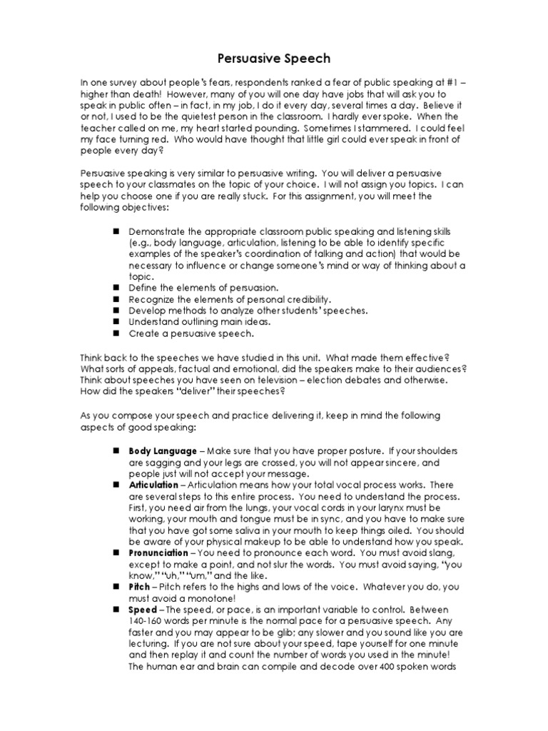 Persuasive Speech | PDF | Public Speaking | Body Language