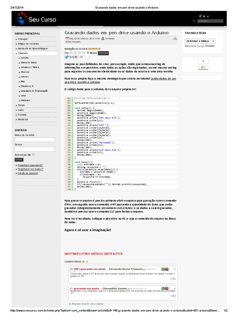 Arduino: Gravando Dados em Pen Drive | PDF | Informática | Programas