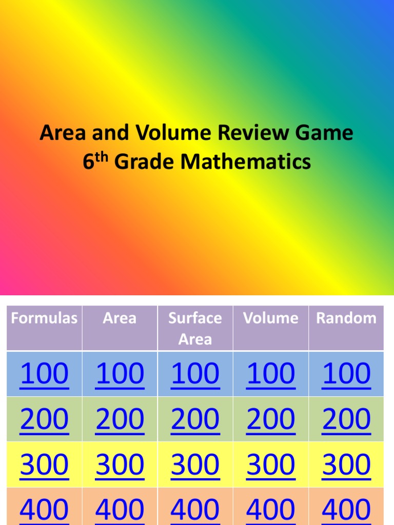 Area and Volume Review Game | PDF | Area | Elementary Geometry