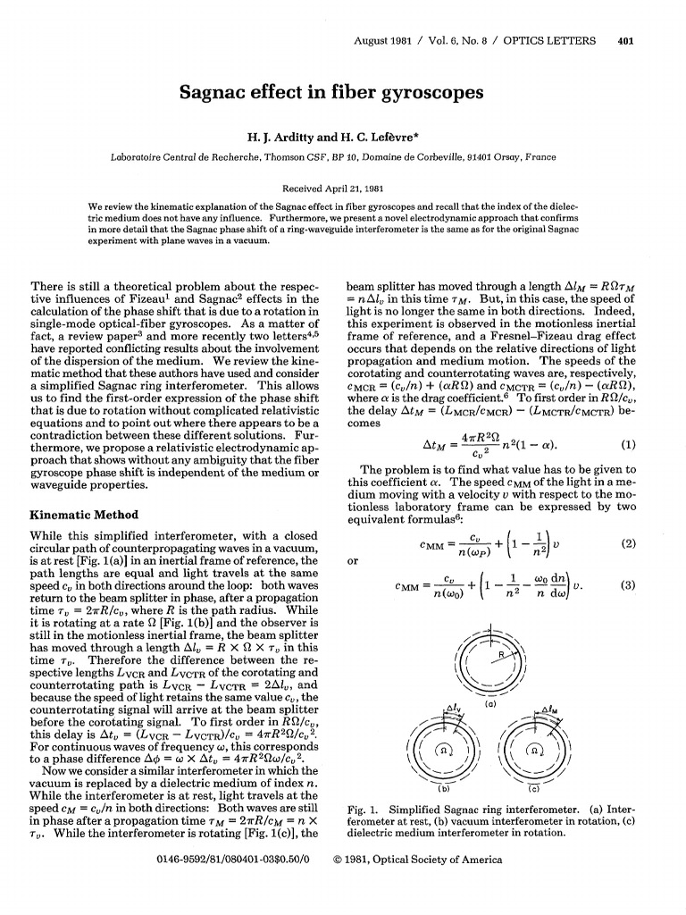 Sagnac Effect in Fiber Gyroscopes | PDF | Interferometry | Optical Fiber