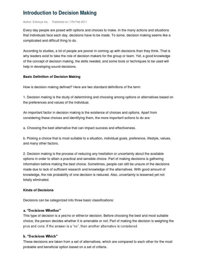 Introduction to Decision Making Process | PDF | Decision Making | Choice