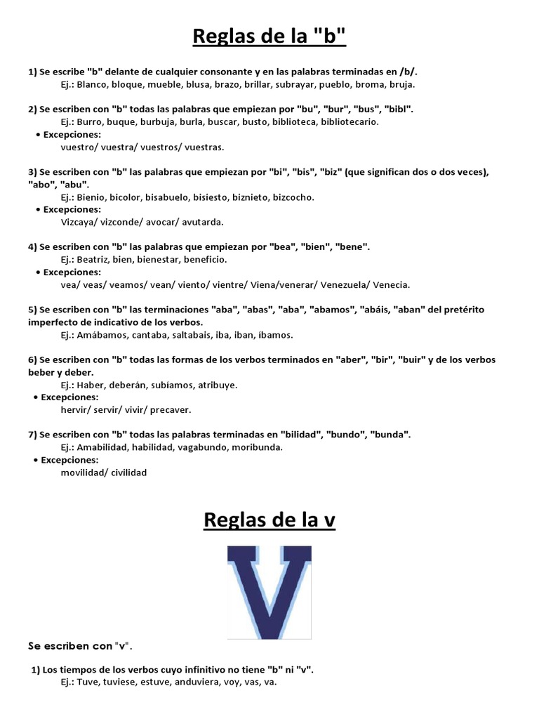 Reglas del uso de la b y la v | PDF | Gramática | Sintaxis