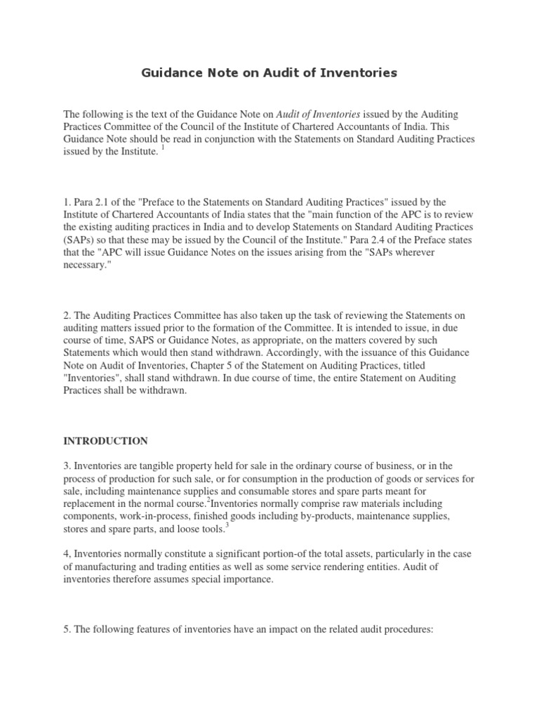 Guidance Note On Audit of Inventories | PDF | Inventory | Audit