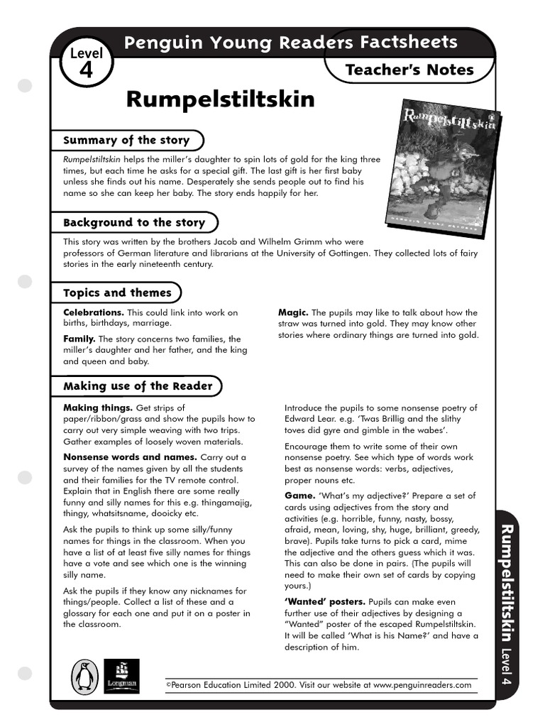 Rumpelstiltskin Fun Activities | PDF | Adjective | Linguistics