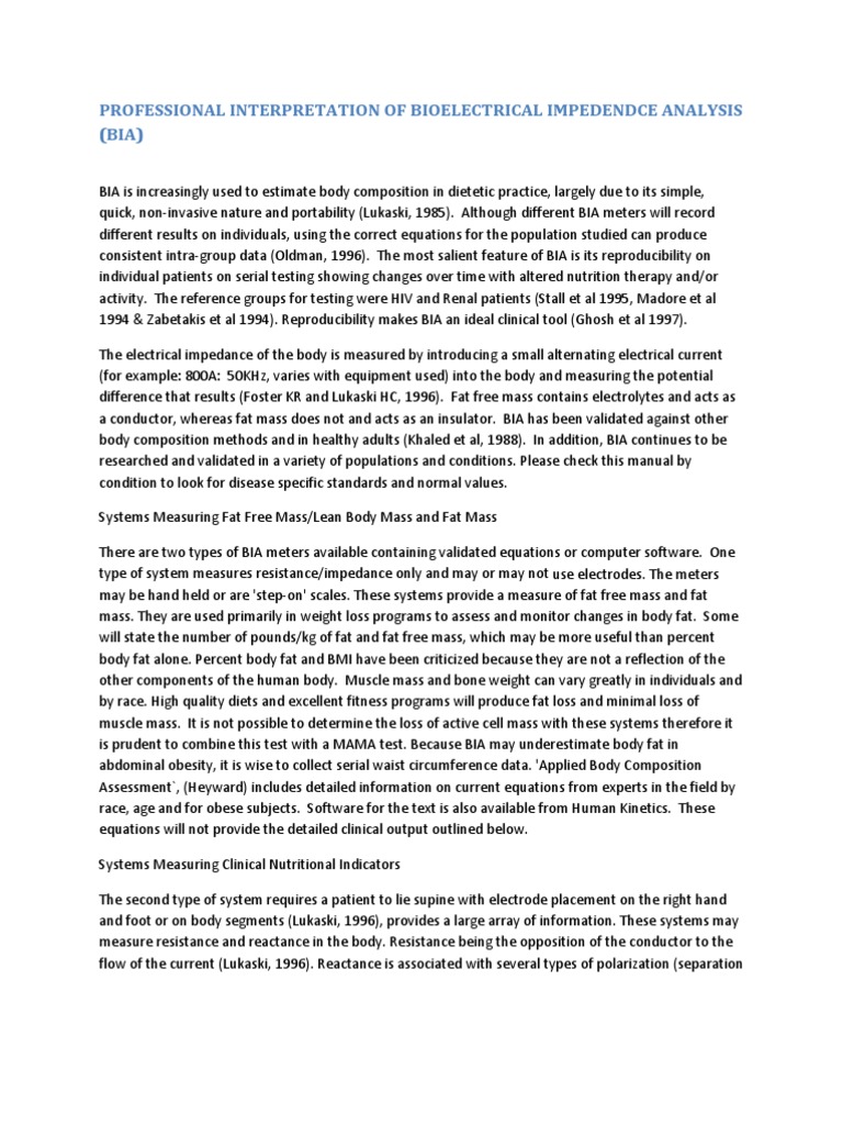 Professional Interpretation of BIA | PDF | Obesity | Adipose Tissue