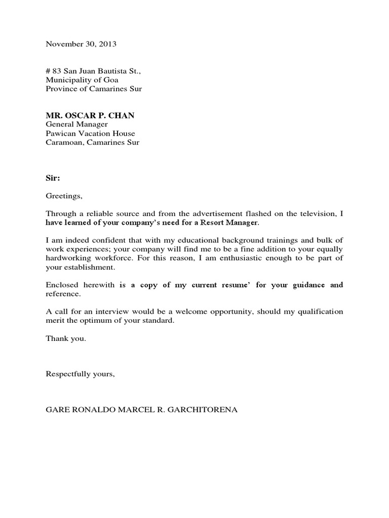 Application Letter Sample