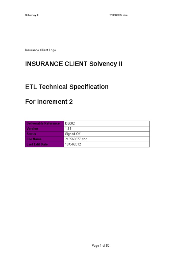 Insurance Client S2 DE082 ETL Technical Specification v14 | PDF ...