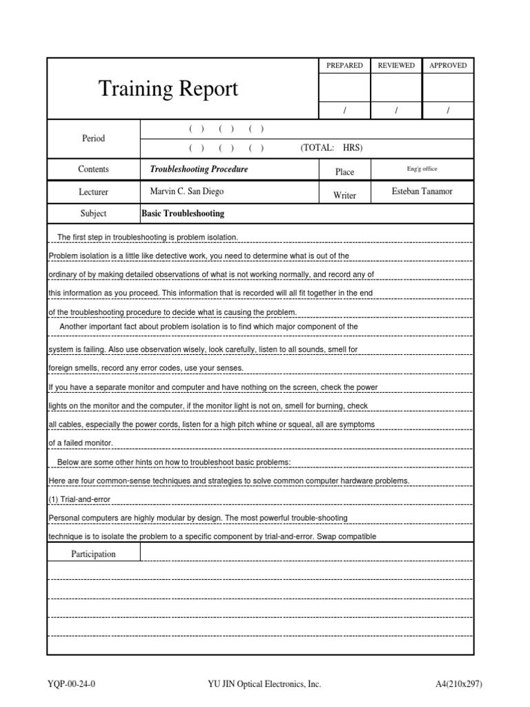 Basic Troubleshooting Report | PDF | Troubleshooting | Hardware