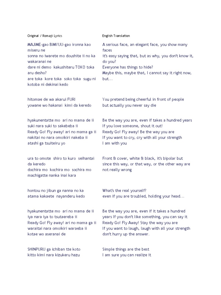 Original / Romaji Lyrics English Translation | PDF