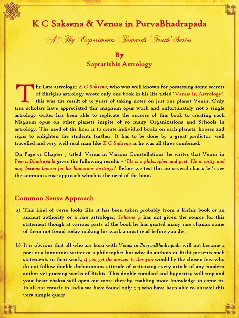 KCSaksena and Venus in Poorva Bhadrapada Color | PDF | Planets In ...