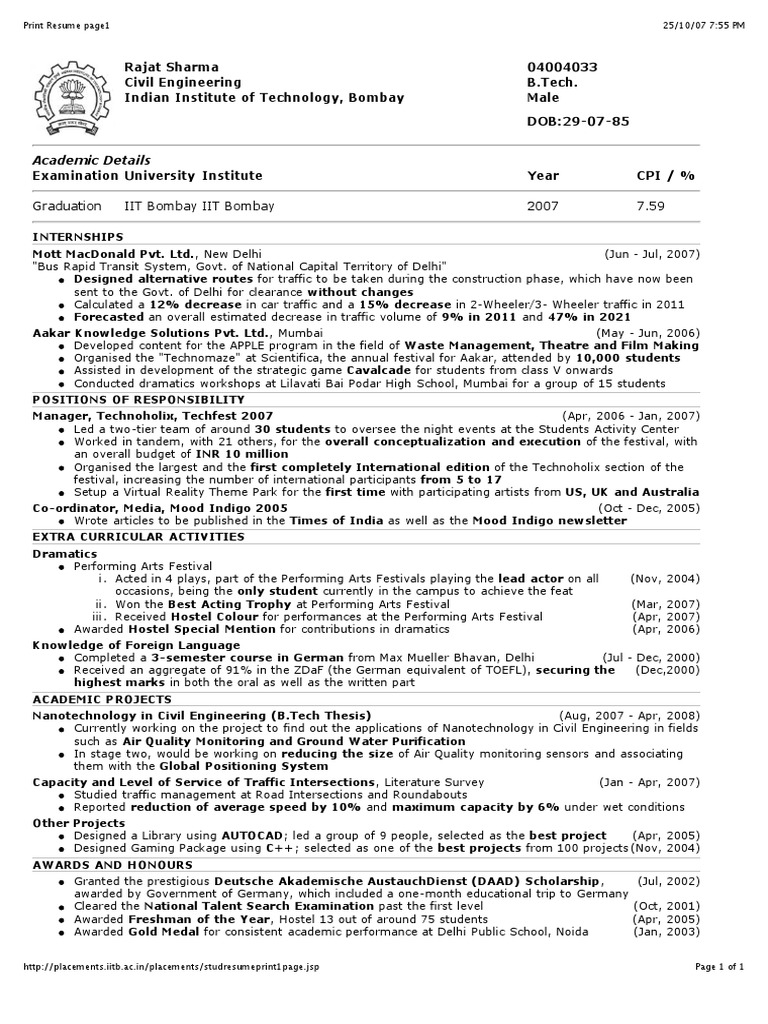 IIT BOMBAY RESUME by Sathyamoorthy | PDF | Mumbai | Science