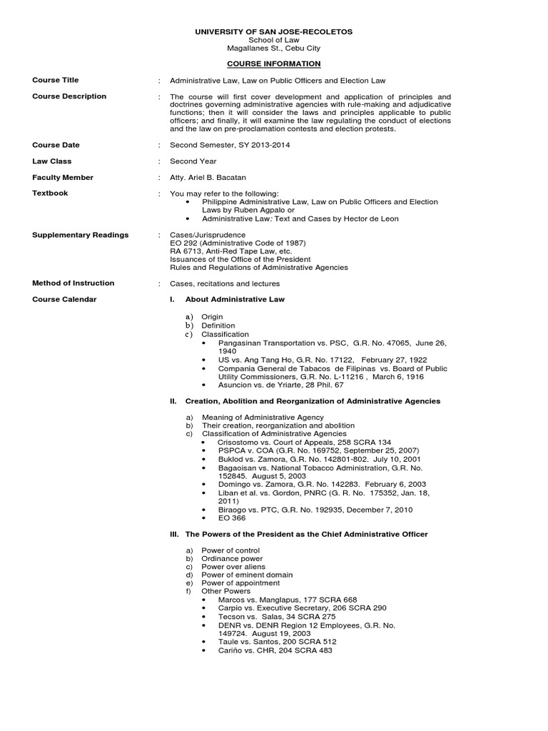 Course Syllabus | PDF | Elections | Administrative Law